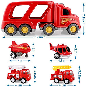 SLENPET Construction Truck Toys for 3 Years Old Boys Kids Toddlers, Vehicles Toy Set with Light and Sound, Large Transport Cargo Truck, Small Excavator, Crane, Mixer, Dumper Truck 5 in 1 Playset