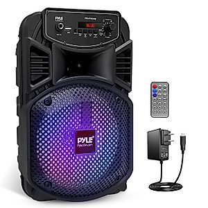 Pyle Portable Bluetooth PA Speaker System-300W Rechargeable Indoor/Outdoor Bluetooth Speaker Portable System w/ 8” Subwoofer 1” Tweeter, Microphone in, Party Lights, MP3/USB, Radio, Remote PPHP834B