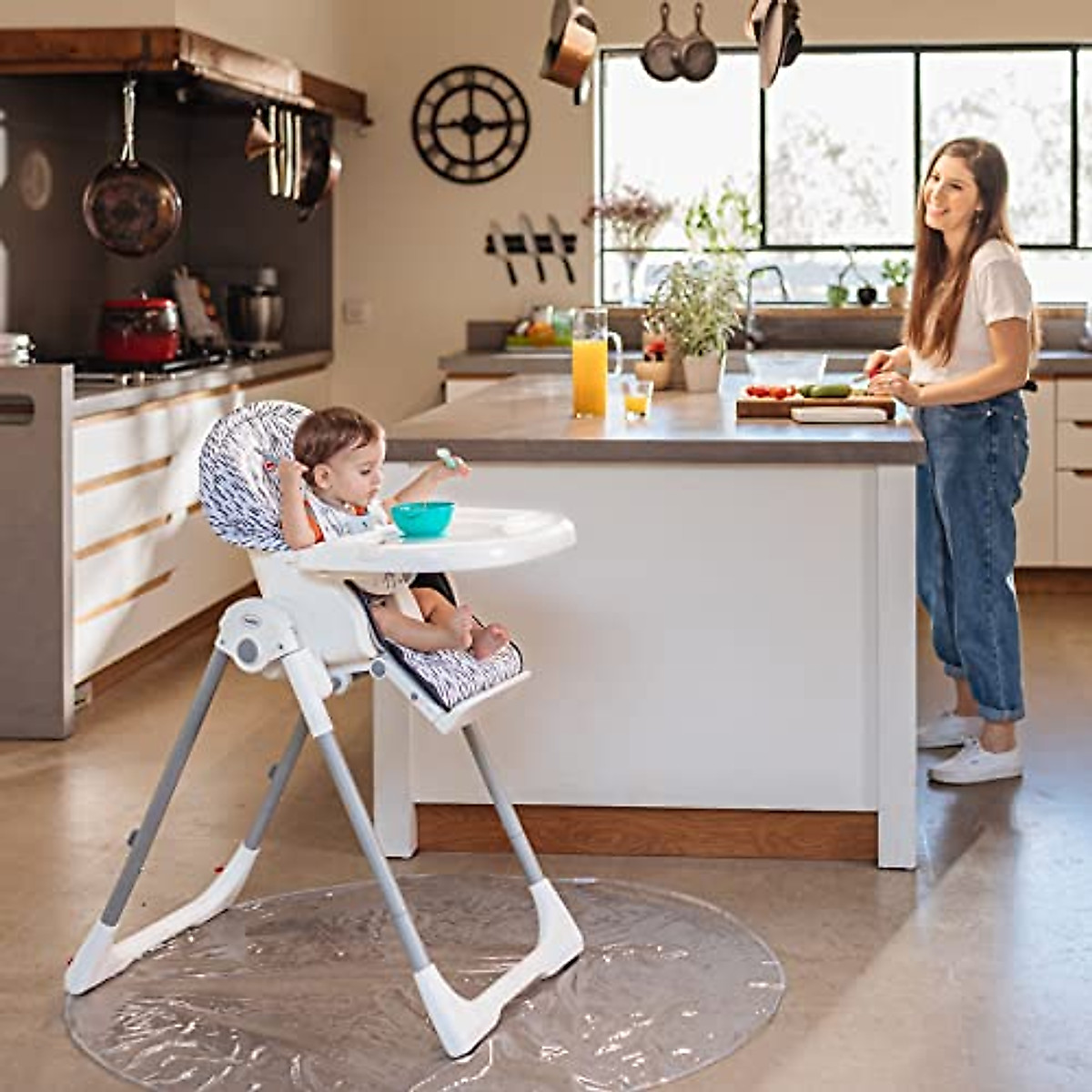 Nuby Floor Mat, Clear Circle, Protect Floors from Spills & Messes, Waterproof, 50"