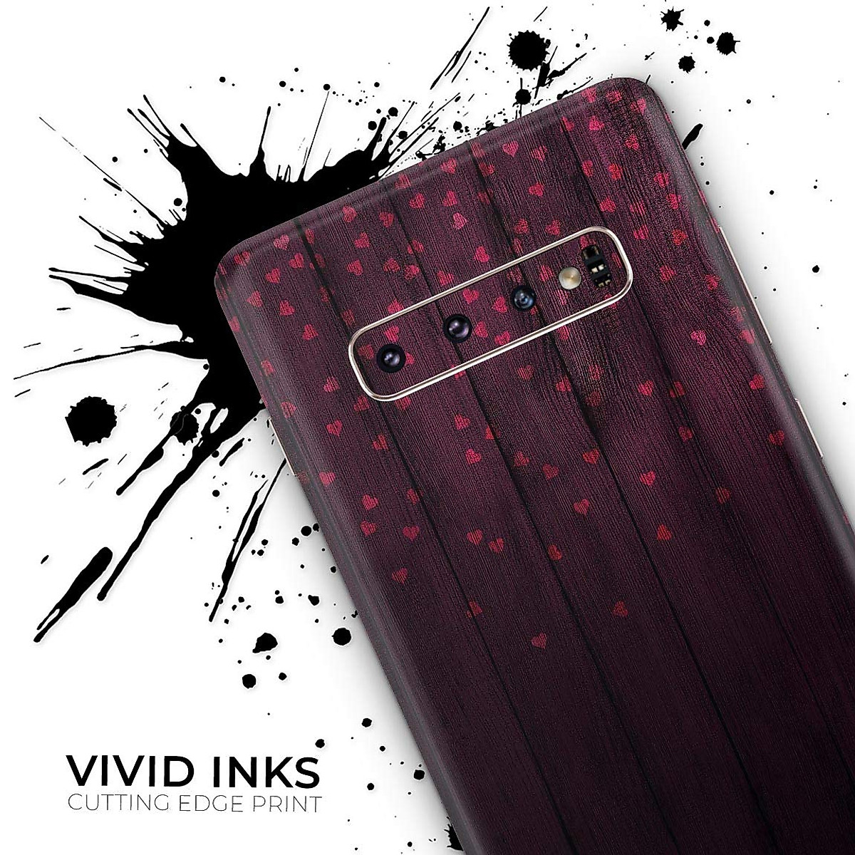 DesignSkinz Falling Micro Hearts Over Burgundy Planks of Wood Protective Vinyl Decal Wrap Skin Cover Compatible with The Samsung Galaxy S20 (Screen Trim & Back Glass Skin)