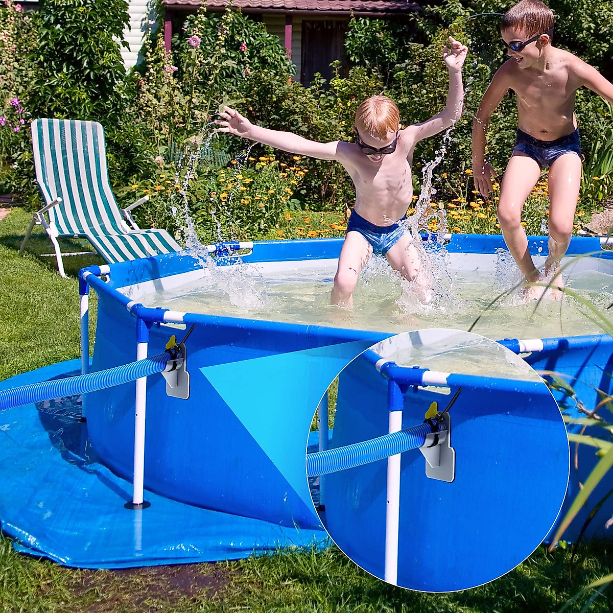 Swimming Pool Pipe Holders Plastic Above Ground Swimming Pool Hose Support Brackets with Tape and Cable Tie Stainless Steel Hose Clamps for Preventing Pipes Sagging Accessory (2, Gray)