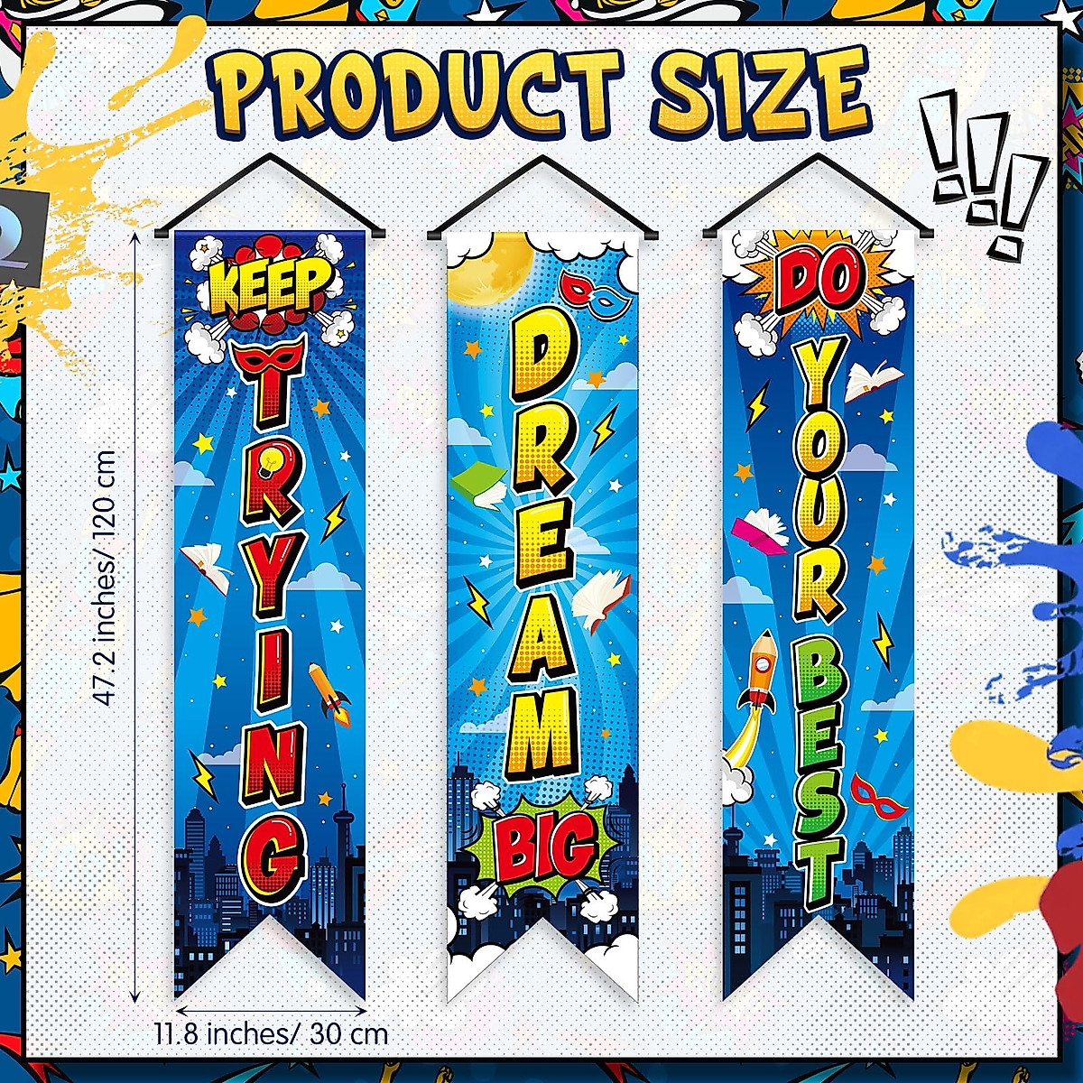 Chiisong 3 Pieces Hero Party Decorations Hero Wall Banners Hero Porch Signs Backdrops Inspirational Cityscape Photography Background for Hero Theme Birthday Party Baby Shower Classroom Decorations