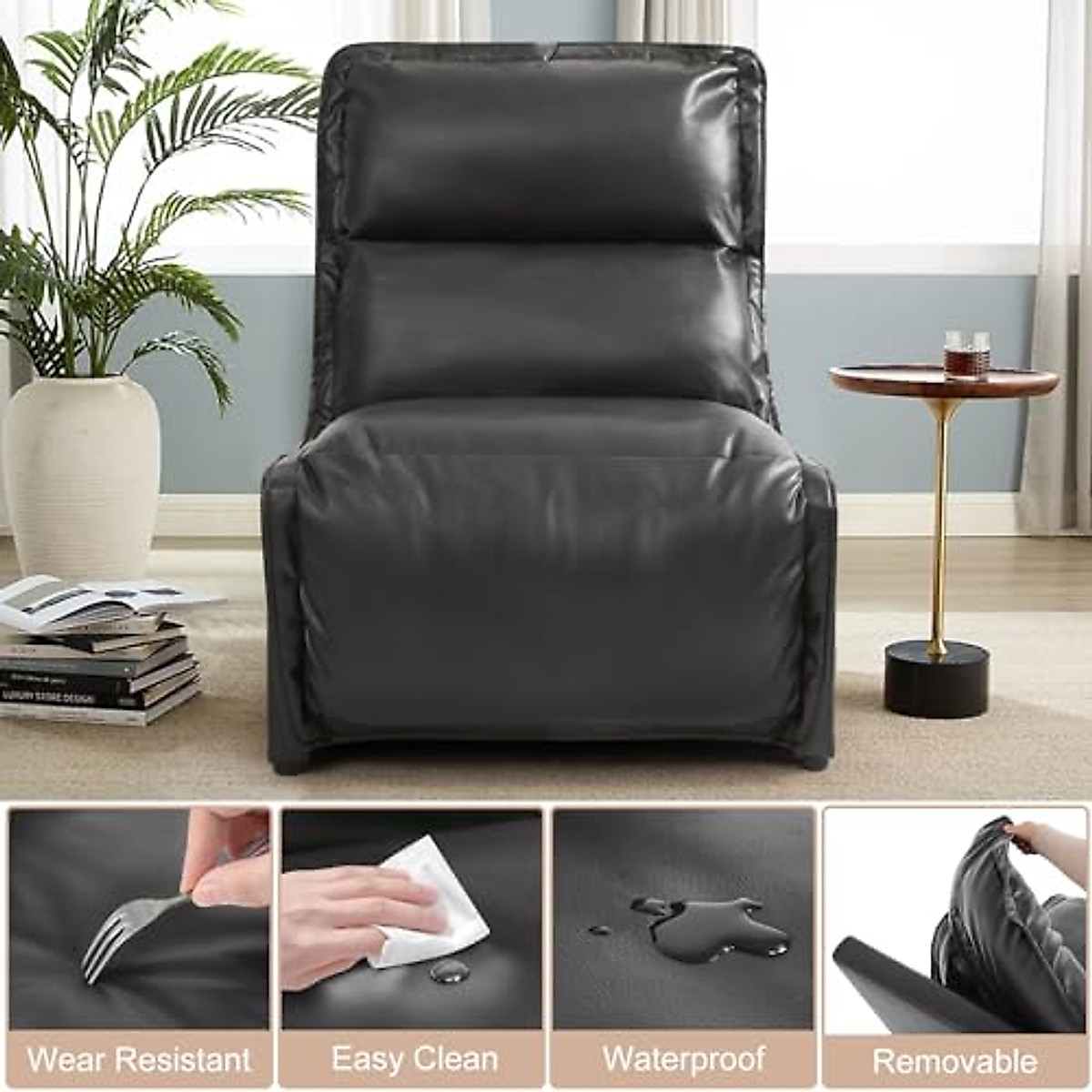 EASELAND Electric Single Sofa Bed, Adjustable Leather Power Sofa, Sleeper Recliner Chair Bed with USB for Living Room, Study (Grey)