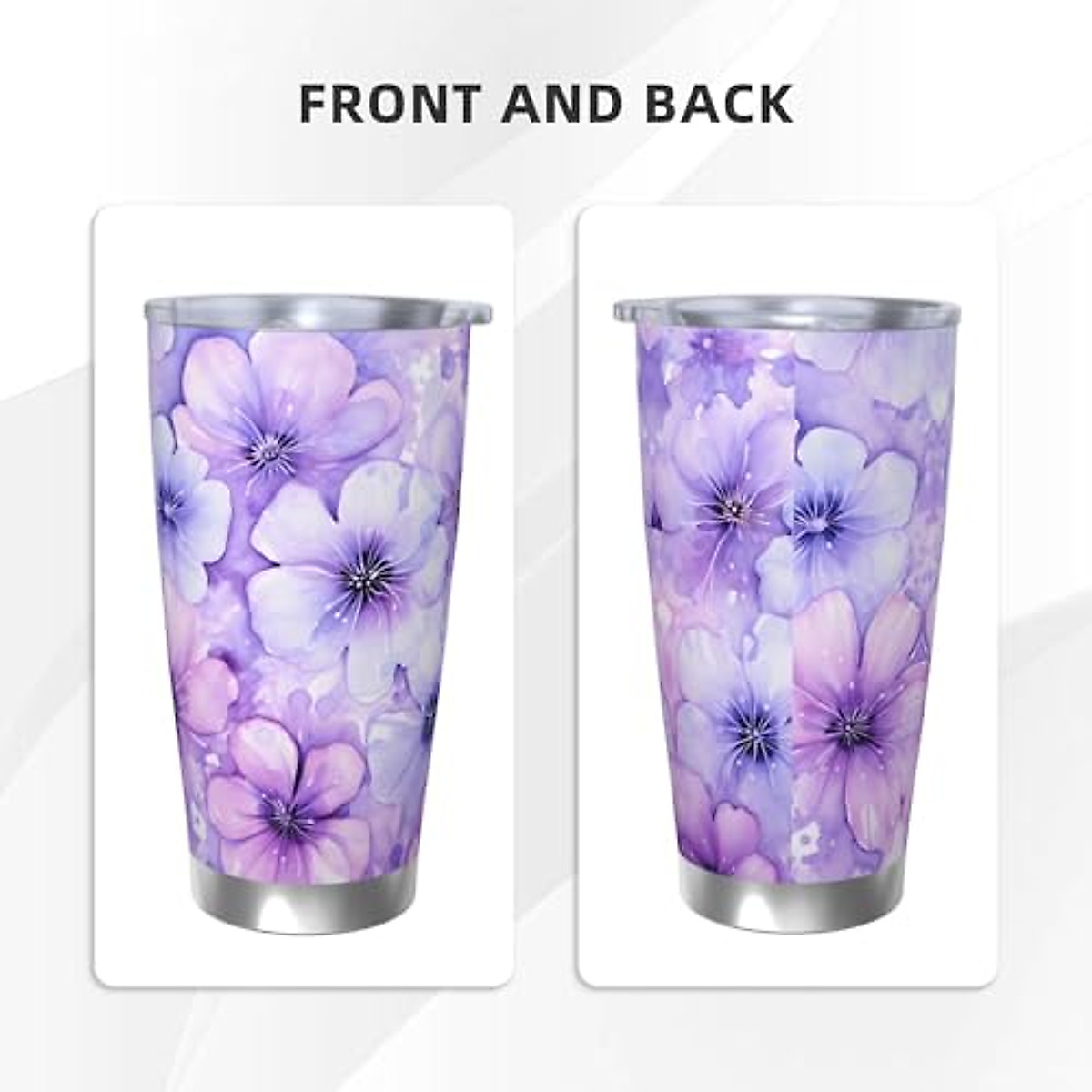 Tangopi Purple Watercolor Flowers 20 oz Tumbler with Lid and Straw Insulated Travel Coffee Mug Reusable Spill Proof Coffee Cups Stainless Steel Water Bottle for Hot and Cold Drinks
