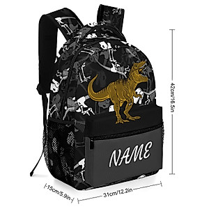 Fovanxixi Custom Dinosaur Skull T-Rex Backpack for Kids Boys Girls Personalized Name Text Children Backpack School Bag Customized Daypack Schoolbag for Student Bookbag