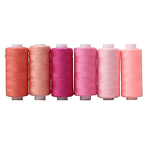 Surakey Sewing Thread Assortment Cotton Spools Thread Set for Sewing Machine, 6 Colors of Polyester Thread for Hand & Sewing Machine. Embroidery DIY Hand-Woven Decoration Thread (Pink)