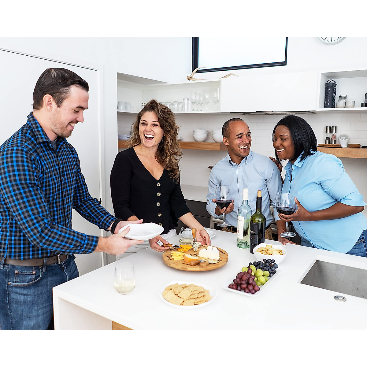 Permaggio Wine Pairing Cheese Board and Knife Set, Wine and Cheese Serving Set Lazy Susan Tray, 12.5" Natural Moso Bamboo Charcuterie Platter, Perfect Hostess Gift, Swivel Server Cheeseboard Gift Set