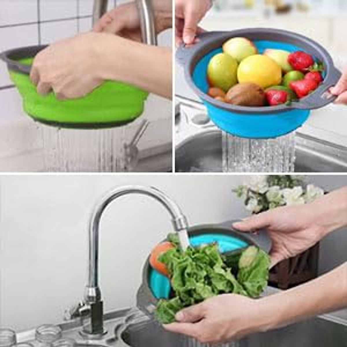 3-Packs Strainers for Kitchen Colander with Handles 3 Size Collapsible Colander for Washing Draining Veggies Fruit Pasta