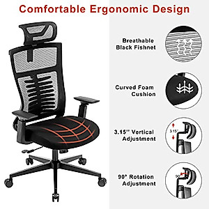 Luckyear Office Chairs,Ergonomic Home Desk Chairs,Adjustable Big Computer Chair with Lumbar Support Breathable Mesh Backrest Headrest,Tall Executive Office Task Chair,Black