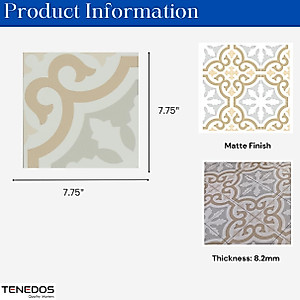 Celeste Square 8x8 Gray White Tan Compact Porcelain Floor Wall Tile for Kitchen Backsplash, Bathroom Shower, Laundry Room, Accent Decor, Fireplace (Box of 30 Pieces (12.7 sq.ft))