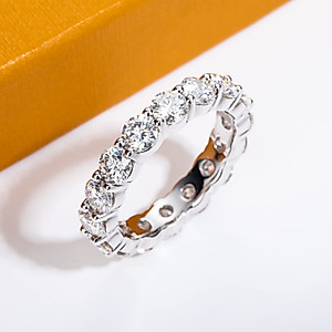 Moissanite Wedding Band Eternity Ring 5cttw D Color VVS1 Clarity Round Brilliant Cut Lab Created Diamond Gold Plated 925 Sterling Silver Fake Promise Anniversary Bands for Women with Certificate(6.5)