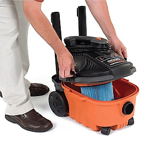 TELES Wet Dry Vacuums with Rear Wheels, 5.0 Peak HP, 4-Gallon Wet Dry Vacuum Cleaner with Tool Kit Casters Powerful Cartridge Filter