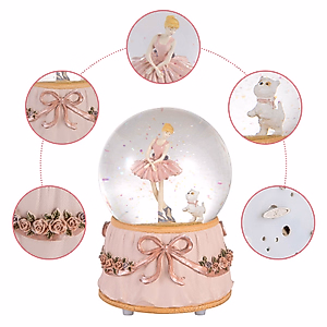 Dreameizor Ballerina Snow Globe, Plays Traditional Music Greensleeves, Rotating and Mechanical Real Glass Snowglobe Gift for Adult Women, Wife, Daughter and Granddaughter, Gift Box Packed