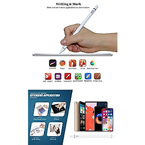 Stylus Pencil Compatible for Apple,Active Stylus Pens for Touch Screens,Smart Rechargeable Capacitive 1.5mm Fine Point iPad Pen and Most Tablets on Touchscreen Devices Stylus with Pen (White)