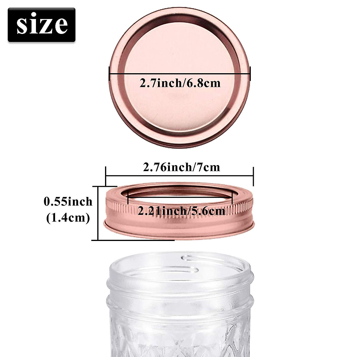 Mason Canning Lids and Rings,Aulufft 24 Sets Mason Jar Split-type Lids and Bands Leak Proof Secure Stainless Steel Mason Storage Covers, Rose Gold