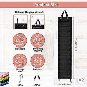2 Pack Legging Hanging Storage Organizer, HUNTALG Yoga Leggings Space Saving Bag Storage Hanger with 24 Compartment, Foldable Clothes Closets Roll Holder for T-Shirt, Towel, Legging, Jean (Black)