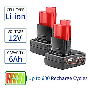 Powerost 2Packs 6Ah 12V Replacement Battery Compatible with Milwaukee M12 48-11-2410 48-11-2420 48-11-2411 48-11-2401 48-11-2402 Cordless Power Tools Battery, 5.47x5.04x4.09 inches