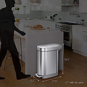 simplehuman 45 Liter / 12 Gallon Slim Hands-Free Kitchen Step Trash Can, Brushed Stainless Steel