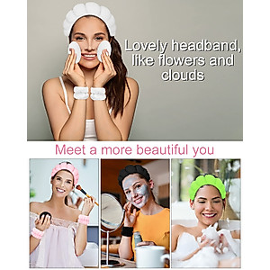 PGRODE 5Pcs Black Sponge Spa Headband for Women Face Washing, Makeup Headband and Wristband Set Come with 2 Reusable Makeup Remover Pads for Washing Face (Black)