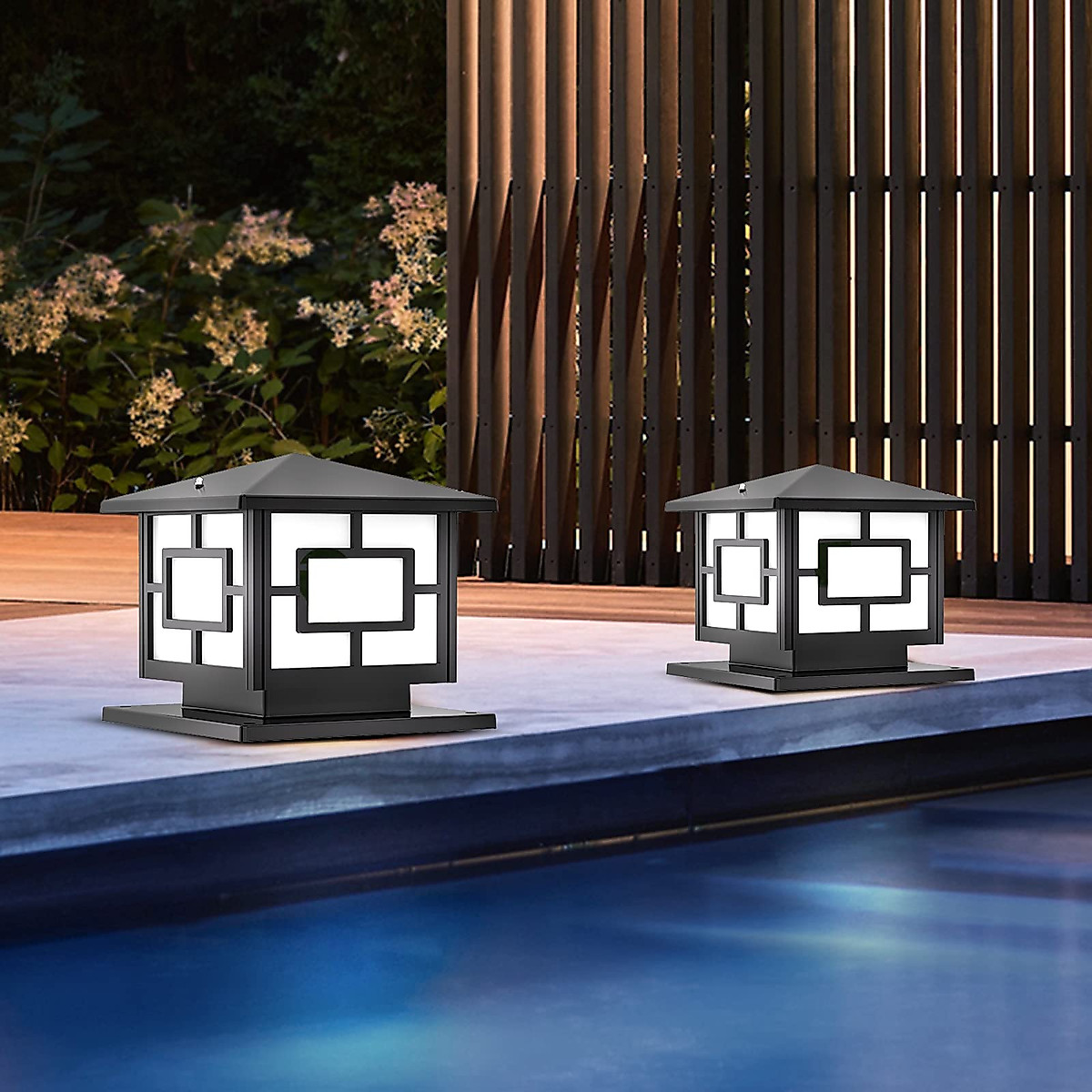 PTOUG Outdoor Column Lights, Pillar Lights Fixture E26 Aluminum Exterior Column Lamp Waterproof Glass Post Lights Modern Square Pillar Lamp for House Garden Backyard