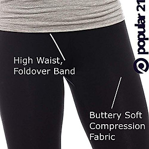 Popular 21 Fold Over Yoga Pants for Women | Soft Cotton Full Length Leggings (Black/White, X-Large)