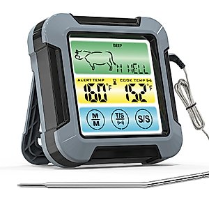 Digital Meat Thermometer for Cooking and Grilling, 2022 Upgraded Touchscreen BBQ Food Thermometer with Backlight and Kitchen Timer, Grill Temperature Probe Thermometer for Smoker, Barbecue, Oven