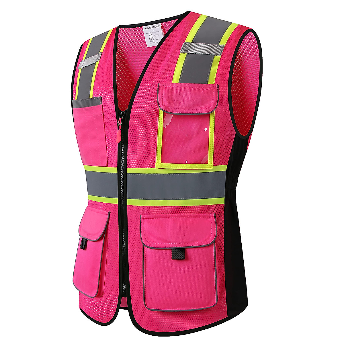 HoliSecure Safety Vest for women, Hi vis Reflective Lady Work vest With 9 Multi Pocket And Zipper(Pink Medium)