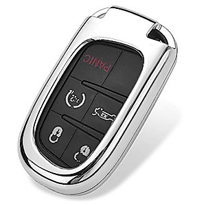 Royalfox 3D Bling Shiny Rhinstone Girly 3/4/5 Buttons Key fob case Cover Skin for Jeep Grand Cherokee Renegade,Fiat,Dodge Charger Challenger Dart Journey Durango,Chrysler 200 300 (Silver)