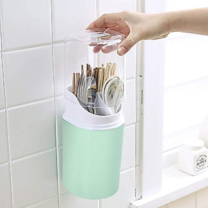 Detachable Kitchen Utensil Holders, 4 Compartment Plastic Wall-Mounted Chopsticks Flatware Caddy Holder with Cover for Cutlery(Green)