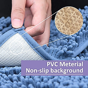 Blue Bath Toilet Rugs Chenille Bath Mats Set 2 Piece Extra Soft and Absorbent Shaggy Rugs, Machine Wash and Dry, Perfect Plush Bath Mats for Tub, Shower, Bathroom ​Decor, Washable Carpets Set