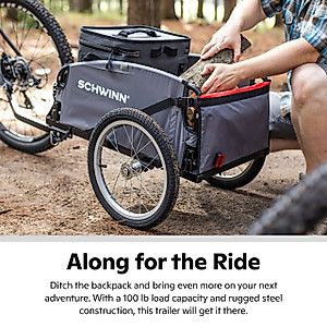 Schwinn Daytripper Cargo Trailer for Bike, 100 lbs. Max Weight Capacity, Collapsible Frame With Quick-Release Wheels, Air-Filled Tires, Red/Grey
