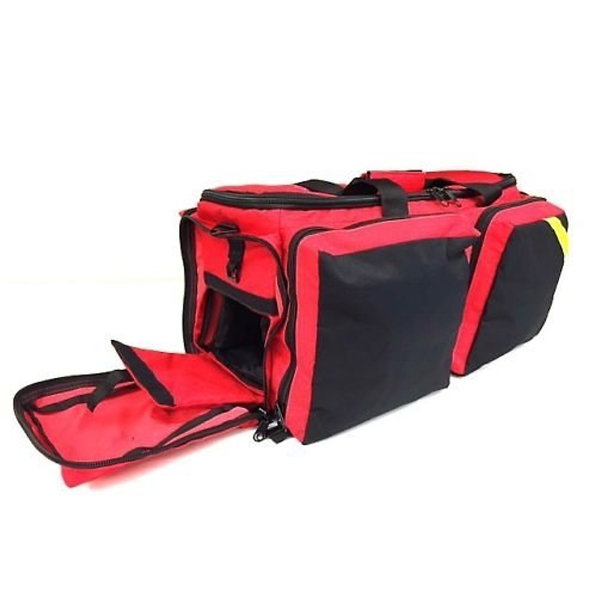 LINE2design EMS Oxygen Bag - Deluxe Medical Oxygen Bag Portable O2 Bag Supply Ambulance Gear Bags - Fully Padded Bag with Yellow Reflective Trim & Shoulder Strap EMS Supplies - Red
