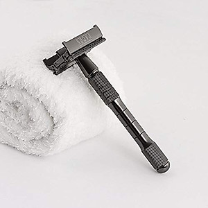 50 BLADES + Facón Classic Long Handle Double Edge Safety Razor - Platinum Japanese Stainless Steel Blades - Butterfly Open Shaving Razor for Smooth Wet Shaving Experience - 200+ Shaves