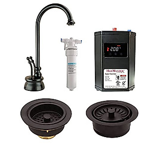 Westbrass C0145-12 Docalorah 10" 2-Handle Hot and Cold Water Dispenser Faucet Kit with Heating Tank, Filter, Kitchen Sink Strainer & Disposal Trim Set, Oil Rubbed Bronze
