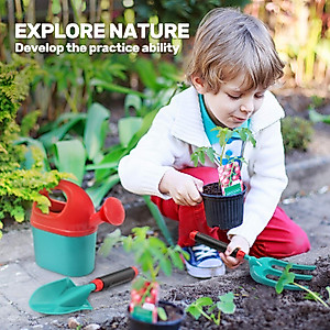 CUTE STONE Kids Gardening Tool Set, Garden Toys with Wheelbarrow, Watering Can, Gardening Gloves, Hand Rake, Shovel, Trowel, Double Hoe, Apron with Pockets, Outdoor Indoor Toys Gift for Boys Girls