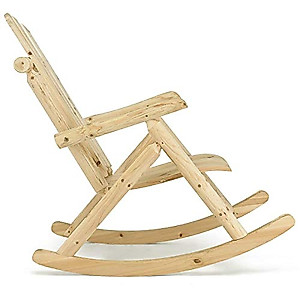 Casart Log Rocking Chair Wood Porch Rocker Lounge Patio Deck Balcony Furniture Rustic Single Rocker Natural