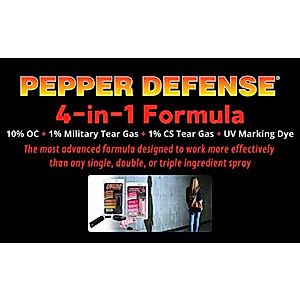 Pepper Defense 4-in-1 Stream Pepper Spray Pink - Belt Clip Holster with Quick Release Keychain - Maximum Strength Formula with 10% OC, CS, CN, Marking Dye (Pink Pepper Spray)