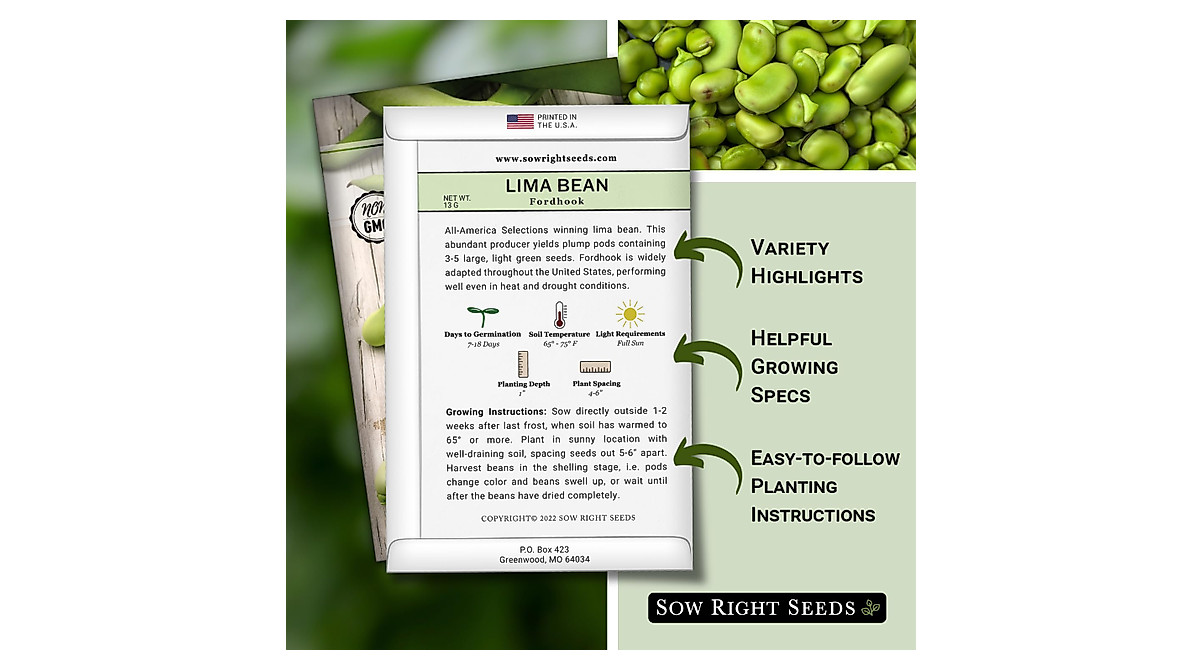 Sow Right Seeds - Fordhook Lima Bush Bean Seeds for Planting - Non-GMO ...