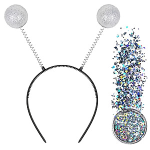 Alien Headband Halloween Alien Costume Accessories Alien Antenna Headband Adult with Face & Body Chunky Glitter Space Theme Party Favors for Women