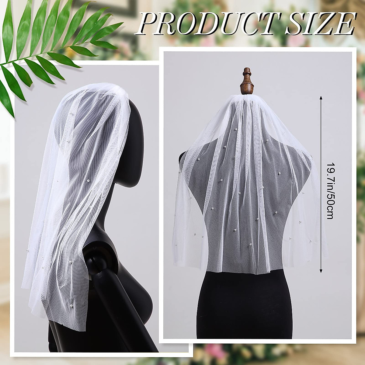 Vicenpal Bachelorette Veil Bridal Veil with Comb Wedding Veils for Brides White Short Veil for Bachelorette Party (Pearl)