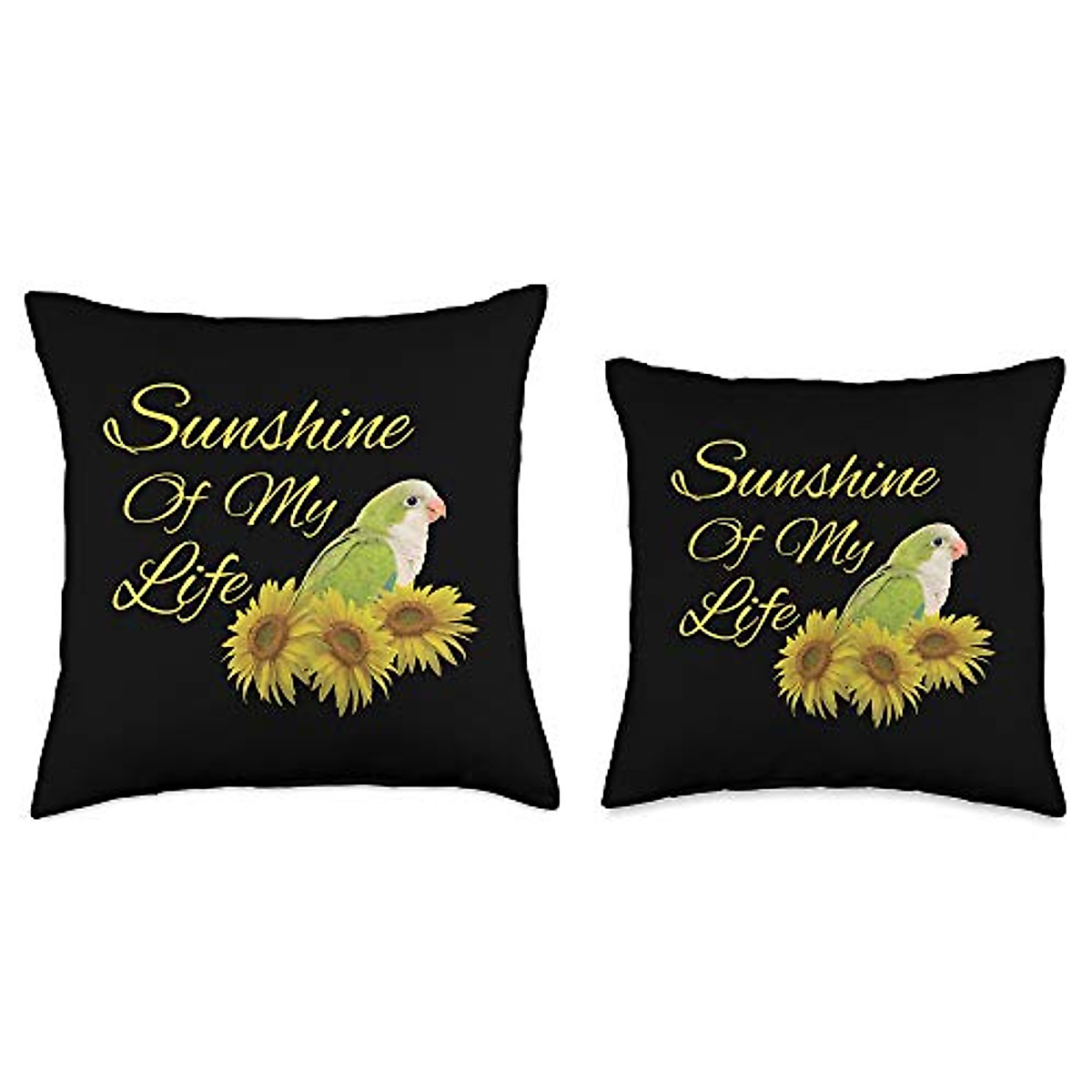 Quaker Parakeet Designs Quaker Parrot Green Monk Parakeet Sunshine Sunflower Throw Pillow, 18x18, Multicolor