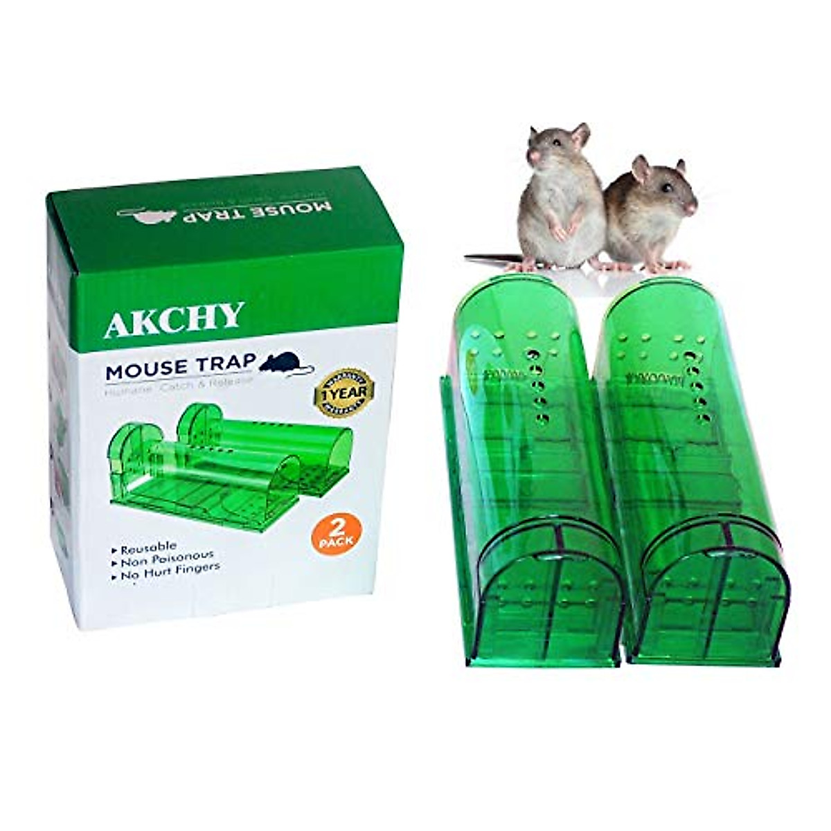 Humane Mouse Trap - Mouse Traps That Work – Best Mouse, Mice and Rat Trap Plastic Traps Live Catch and Release Rodents, Safe Around Children and Pets (2Packs)