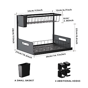 ZHLMIEEX Under Sink Organizer, Pull Out Cabinet Organizer 2-Tier L Shaped Metal Slide Out Sliding Shelf Under Cabinet Storage Multi-Use for Under Kitchen Bathroom Sink Organizers and Storage