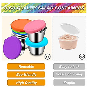 Frenflu Salad Dressing Container To Go, 6 X1.6oz Salad Container For Lunch, Stainless Steel Condiment Containers With Lids, Reusable Salad Dressing Container