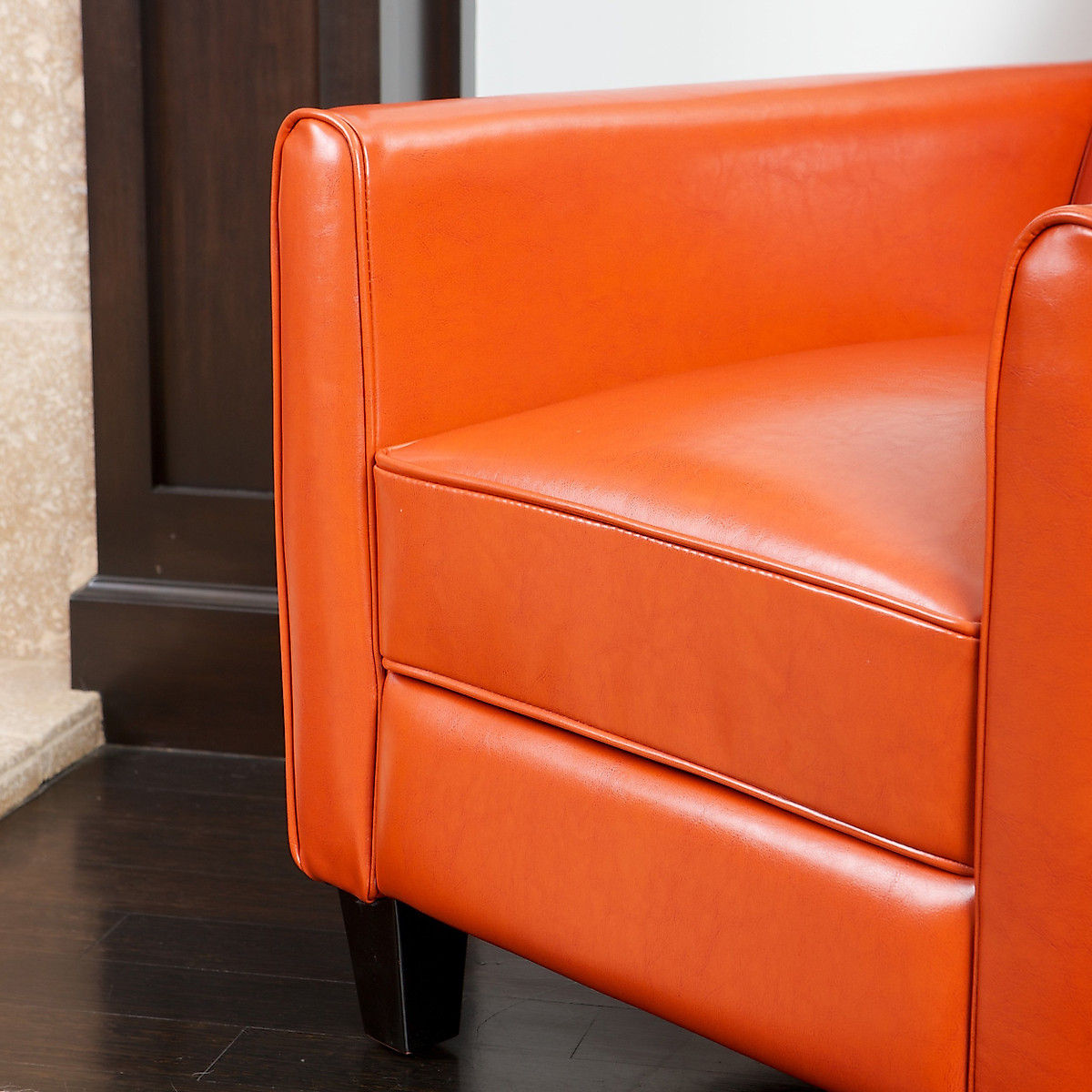 Great Deal Furniture Lucas Orange Leather Modern Sleek Recliner Club Chair