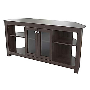 Inval Corner TV Stand with Glass Doors, Espresso