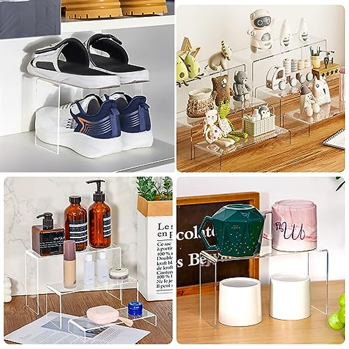 Fixwal 6pcs 2 Set Acrylic Risers for Display Clear Acrylic Riser Display Stands Acrylic Display Risers for Show Funko Pop Figures, Cupcake, Jewelry, Toys, Perfume and More