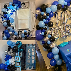 Blue Black Balloons 60 Pcs Royal Blue Black and Metallic Silver Confetti Balloons 12 Inch Video Game Outer Space Balloon for Boys Men Boss Graduation Retirement Baby Shower Birthday Party Decorations