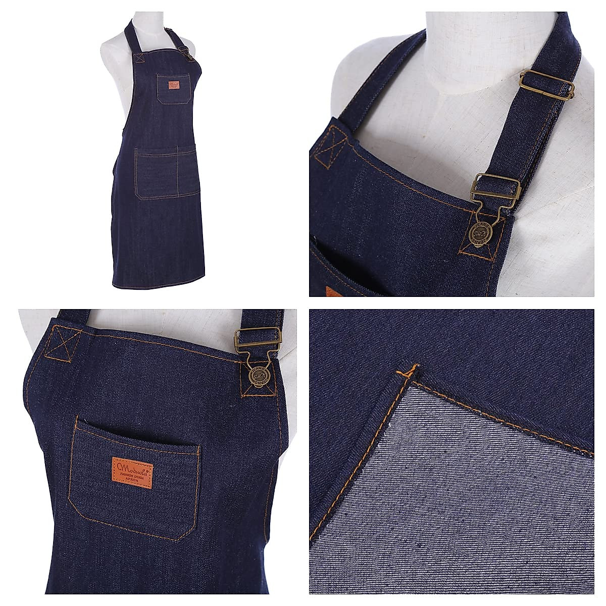 Lazynice Unisex Aldult Jeans Apron For Men, Women Apron Chef Cotton Denim Apron With 3 Pockets Kitchen Cooking Baking Wear, Gardening,Painting, BBQ, Art,DIY,Drawing (Unisex Apron Aldults)