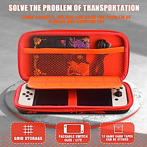 Carrying Case Compatible with Nintendo Switch Oled（Scarlet & Violet ),Switch Oled Case Cover with Screen Protector,Playstand,Thumb Grip Caps for Nintendo Switch Oled.